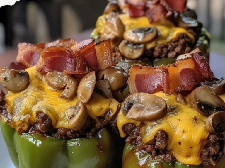 Mushroom BBQ Bacon Cheeseburger Stuffed Peppers – RECIPES